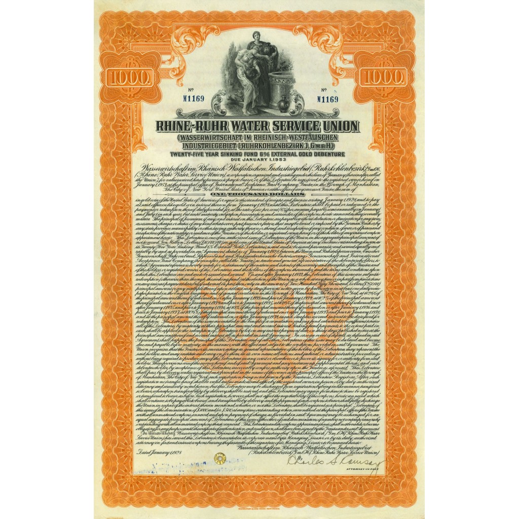 1953 - RHINE-RUHR WATER SERVICE UNION 1.000$