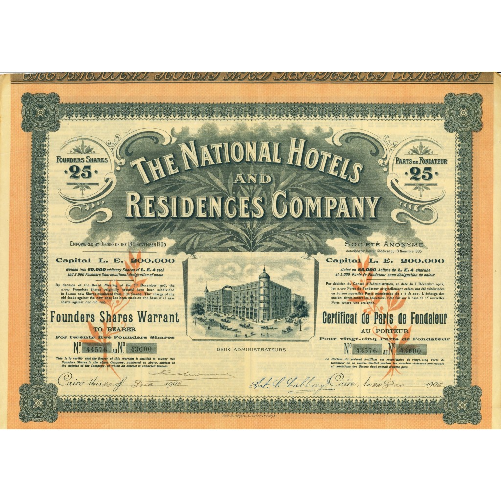 1906 - THE NATIONAL HOTEL AND RESIDENCE COMPANY - CAIRO