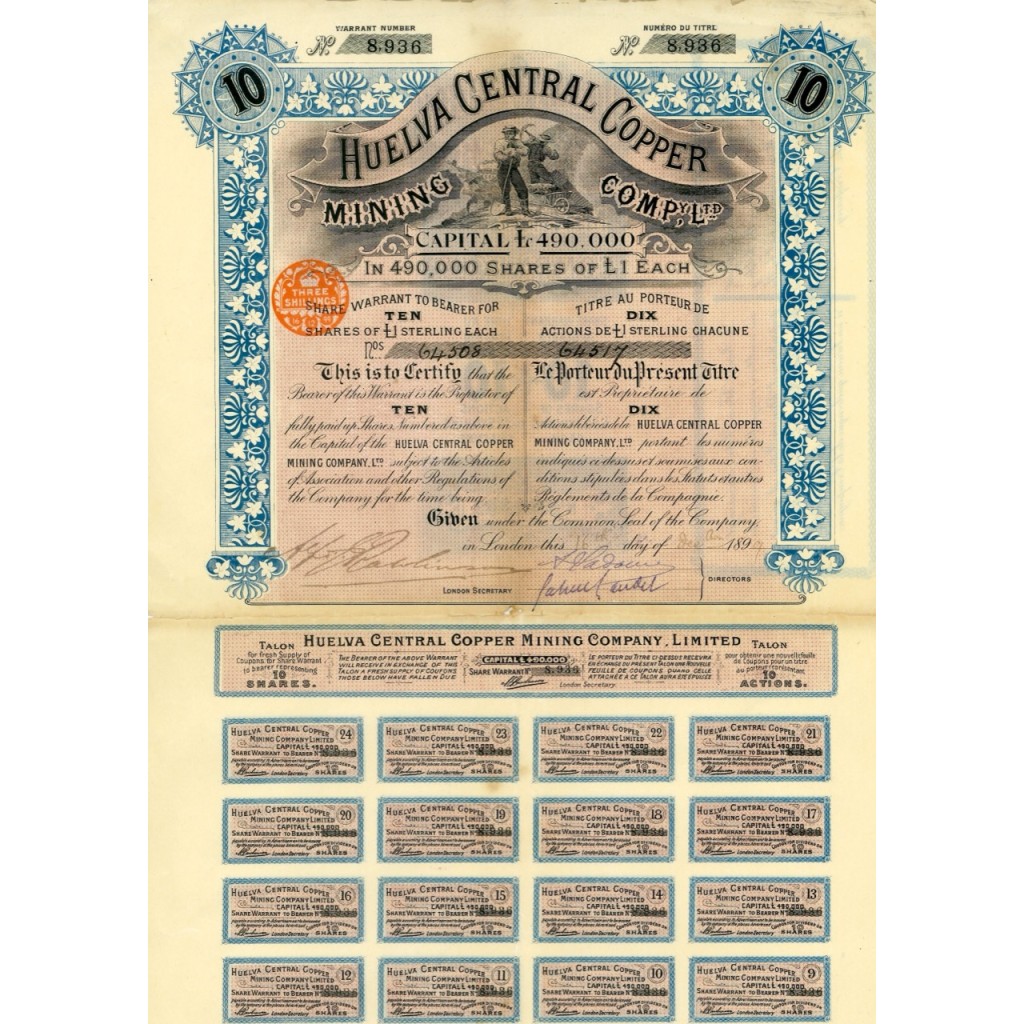 1899 - HUELVA CENTRAL COPPER MINING COMPANY