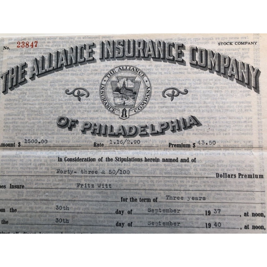 1937 - THE ALLIANCE INSURANCE COMPANY OF PHILADELPHIA