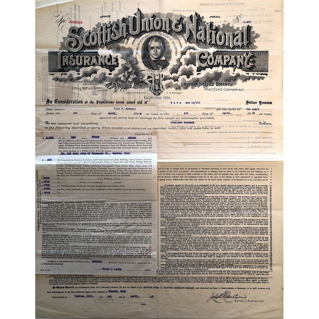 1908 - SCOTTISH UNION AND NATIONAL INSURANCE COMPANY
